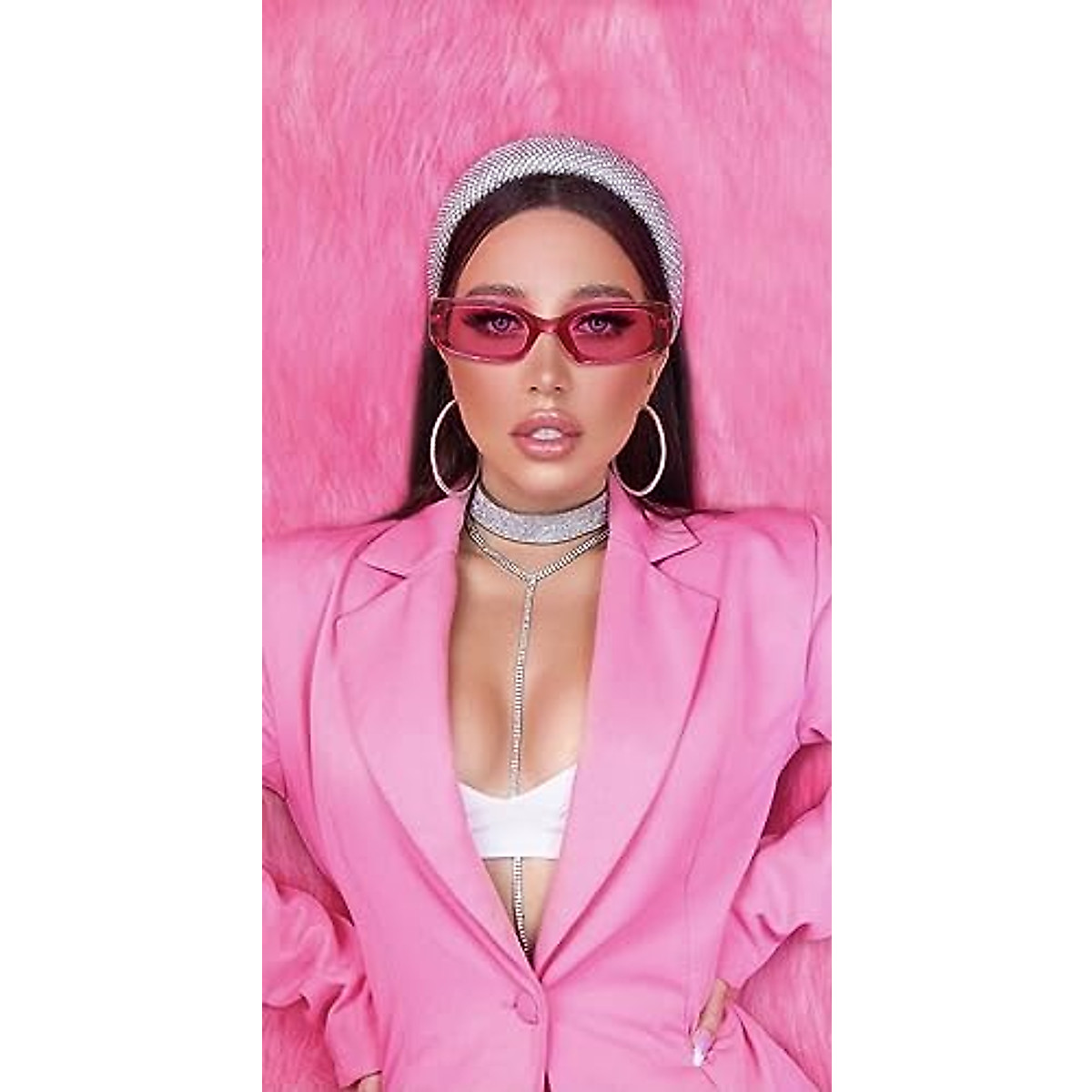 Dollger Rectangle Sunglasses for Women Retro PINK Y2K Sunglasses sugar Party 90s 00s sunglasses Pink
