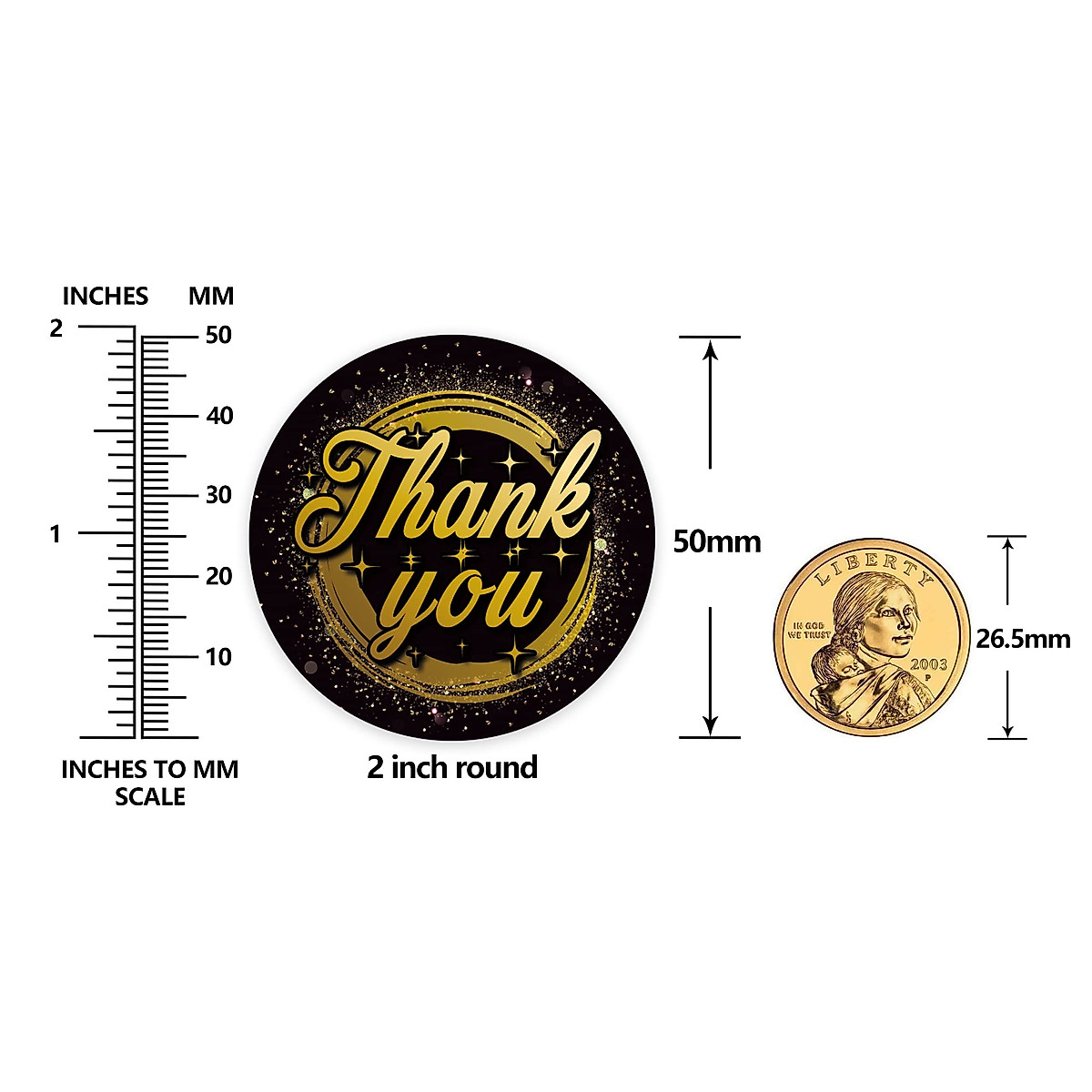 80 Black Gold Birthday Thank You Stickers, Big Milestone Bday Party Favor Labels, Birthday Stickers for All Ages