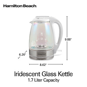 Hamilton Beach 1.7L Electric Tea Kettle, Water Boiler & Heater, LED Indicator, Built-In Mesh Filter, Auto-Shutoff & Boil-Dry Protection, Cordless Serving, Iridescent Clear Glass (41055)