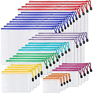 Mesh Zipper Pouch Bags, 36 PCS Plastic Zipper Pouches for Organizing, 8 Sizes Zipper Bags for Organizing, 8 Colors Waterproof Document Pouch, Zipper Bag for Office Travel School Supplies Games Storage