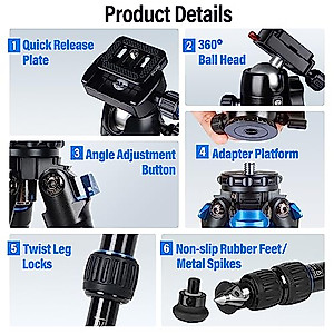 SIRUI AM203 Mini Travel Tripod with 360° B00K Ball Head, Aluminum Tabletop Tripod for Camera, Max Load 33lbs/15KG, Folded Height 11.4”, Max Height 16.7”