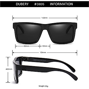 DUBERY Classic Square Polarized Sunglasses for Men/Women UV400 Protection Sun Glasses D805,Black/Black