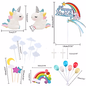 MOVINPE 21pcs Unicorn Cake Topper Kit Cloud Rainbow Balloon Happy Birthday Banner Cake Decoration For Boy Girl Kid Birthday