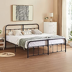 VECELO Metal Platform Bed Frame Mattress Foundation with Headboard & Footboard，No Box Spring Needed，King Size