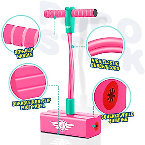 CUUGO LET'S GO! CG Pogo Stick Toys for 3-12 Year Old Girls, Foam Pogo Jumper Toys for Age 3-12 Years Old Kids Pogo Stick Autism Toys Outdoor Toys Party Birthday Stocking Stuffers Fun Toys, Rose Red