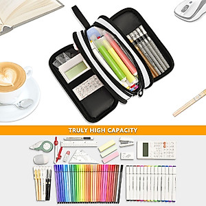 J JOYSAY White Black Striped Pencil Case Pouch Big Capacity Pencil Bags with Zipper Portable Pencil Box Large Art Bags for Adults Kids Teens