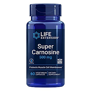 Life Extension Super Carnosine 500mg - For Muscle Recovery - L-Carnosine Supplement with Benfotiamine, Vitamin B1, Luteolin For Healthy Aging - Non-GMO, Gluten-Free - 60 Vegetarian Capsules