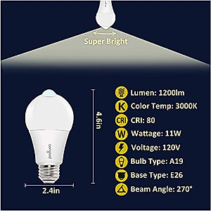 Sengled A19 Motion Sensor Light Bulb Outdoor/Indoor 11W (75-Watt Equivalent), Soft White Motion Sensing Light Bulb Built-in Photocell Sensor for Front Porch Garage Hallway 3000K 1200LM, 2 Pack