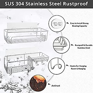 Mungsiii 2 Pack Shower Racks for Inside Shower,No Rust Adhesive Stainless Steel Shower Caddy,Soap,Razor and Shampoo Holder for Bathroom Shower Organizer