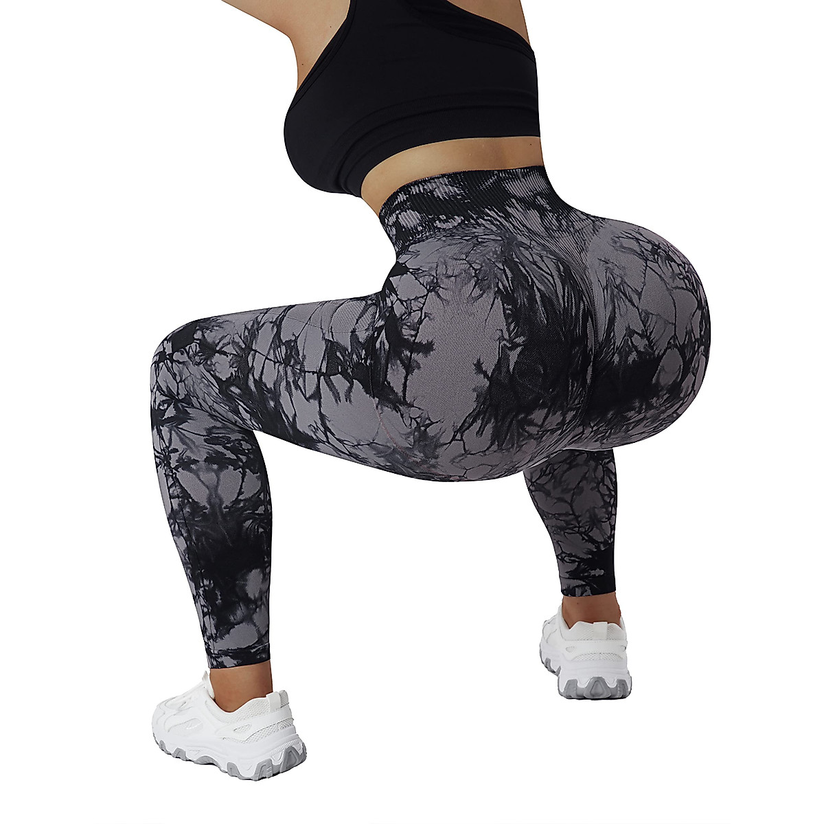 DOULAFASS Women Butt Lifting Leggings Seamless Scrunch Booty High Waisted Workout Yoga Pants (X-Large, 150-Black Tie Dye)