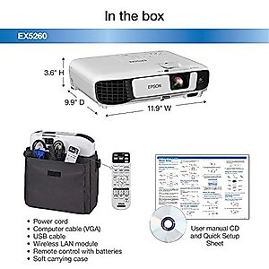 Epson EX5260 XGA 3,600 lumens color brightness (color light output) 3,600 lumens white brightness (white light output) wireless HDMI 3LCD projector