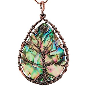 SUNYIK Teardrop Rainbow Abalone Shell Stone Pendant Necklace