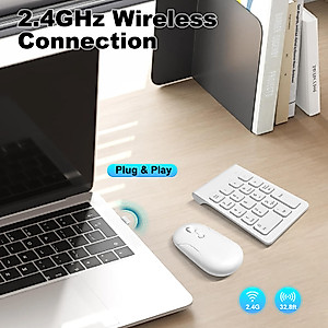 TRELC Wireless Numeric Keypad and Mouse Combo, Mini 2.4G 18 Keys Number Pad with Silent Mouse, Financial Accounting Data Entry Numpad Keyboard Extensions for Laptop, PC, Desktop, Notebook (White)