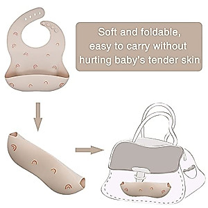 Santi & Me Silicone Bibs for Babies & Toddlers, Soft Waterproof Bibs with Food Catcher Pocket, Adjustable Baby Feeding Bibs 2 PCS (Beige&Light pink)