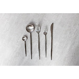 GENOA Matte Silver Flatware, Silver Flatware, Silver Cutlery, Stainless Steel Cutlery Set, Service for 1, 5 Piece Set, Kitchen and Dining Essentials (2)