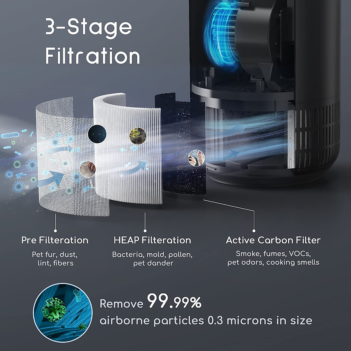 Afloia Air Purifiers for Home Large Room Fiilo Black, Afloia Antibacterial Replacement Filter