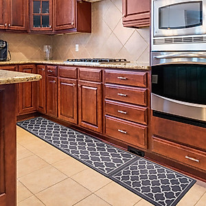 2 Piece Non-Slip Kitchen Rug Set 15"x23", 15"x47.2" Soft Runner Mat Rubber Backing Doormat for Entryway Bedroom Bathroom Machine Washable (Grey)