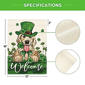 AVOIN colorlife St Patricks Day Green Hat Dog Garden Flag 12x18 Inch Double Sided, Lucky Shamrock 17 March Welcome Yard Outdoor Flag