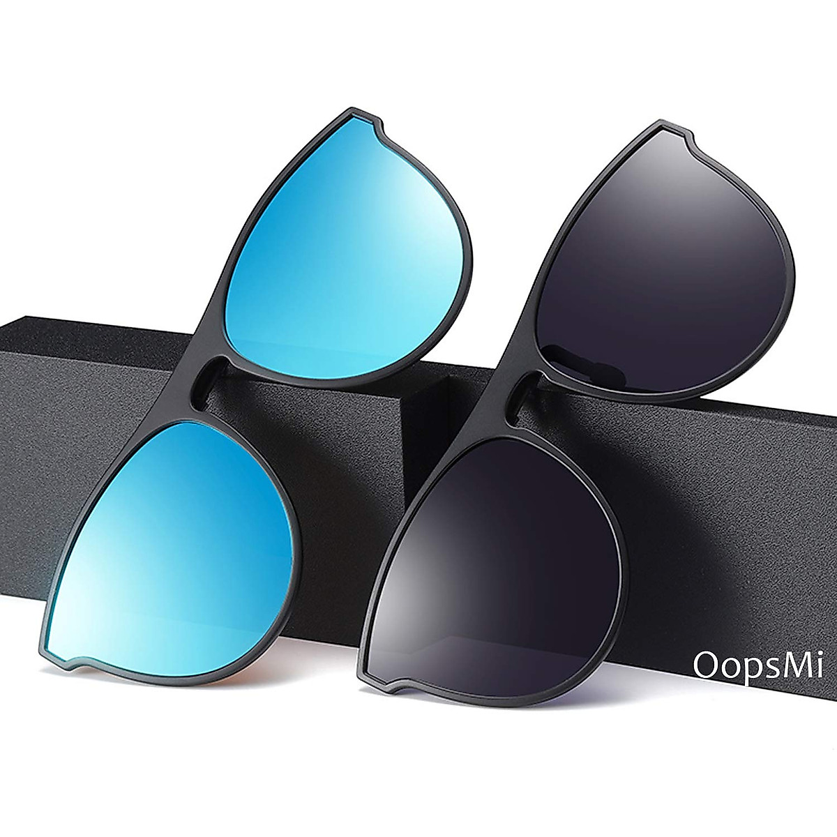 OopsMi Polarized Clip-on Sunglasses TR90 Frame Flip Up Driving Glasses For Prescription Glasses (Black Lens)