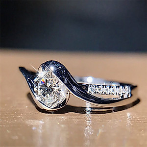 Fashion Simulated Diamond Ring Set for Women Inlaid Zircon Engagement Ring Bride Wedding Band (Silver, 8)