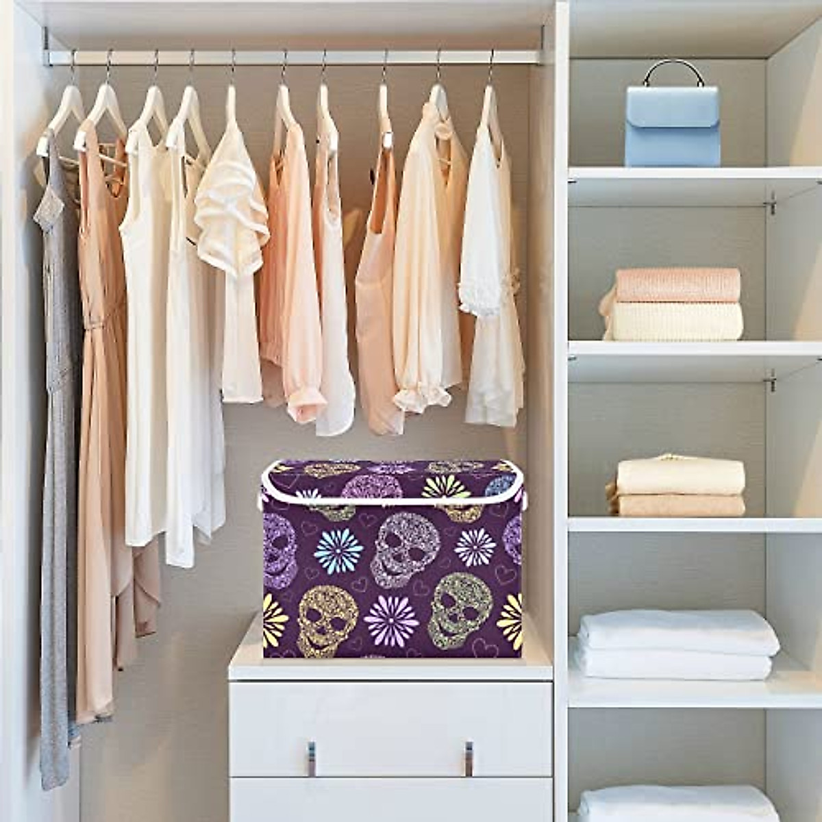 innewgogo Skulls Storage Bins with Lids for Organizing Cube Cubby with Handles Oxford Cloth Storage Cube Box for Toys