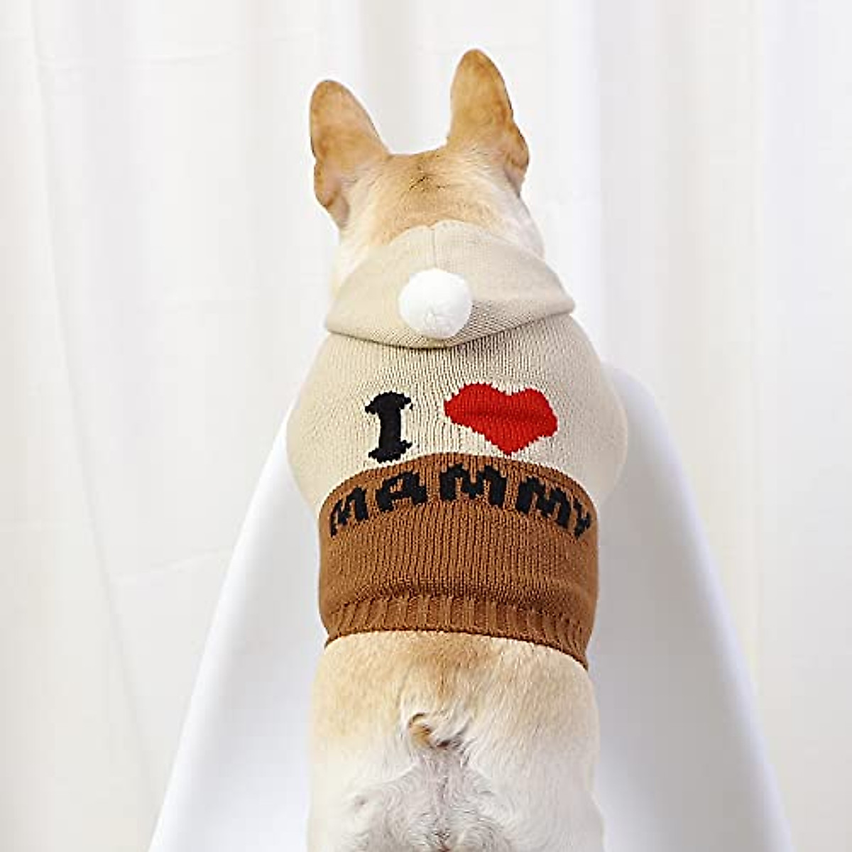 Neiwech Dog Clothes Pet Dog Hooded Sweater Soft Warm Knitwear I Love Mammy Sweatshirt for Puppy Small Dogs (Mika, L)