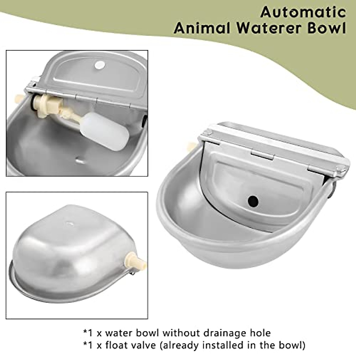NATGAI Automatic Stainless Steel Waterer Bowl with Float Valve Water Trough Farm Grade for Horse Cattle Goat Sheep Dog
