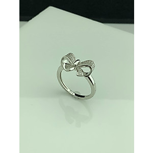 SILVERCLOSEOUT Rhodium Plated Sterling Silver Womens Cz Cubic Zirconia Bow Ring - Size 8