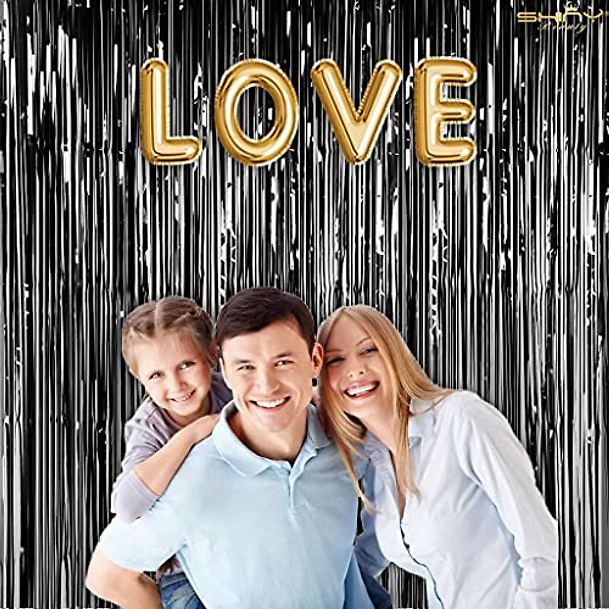 CapriValley 4 Packs 3.2ft x 6.6ft Black Fringe Curtain Foil Curtain Foil Backdrops Party Backdrops Decorations Tinsel Metallic Curtains