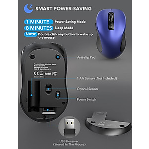 Trueque Wireless Mouse for Laptop, 2.4GHz Ergonomic Computer Mouse with Back & Forward Buttons, 3-Level DPI, 6 Buttons, Optical USB Cordless Mice for Windows Chromebook MacBook PC (Blue)