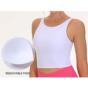 THE GYM PEOPLE Women's Sports Bra Sleeveless Workout Tank Tops Running Yoga Cropped Tops with Removable Padded White