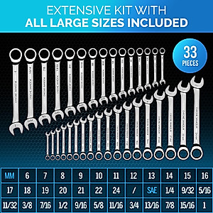 TOOLGUARDS Complete Ratcheting Wrench Set 33pcs - Metric and Standard - Combination Ratchet Wrench Set - 100% Lifetime Satisfaction Guarantee - Large