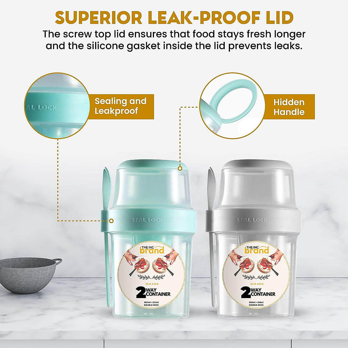 The INC Brand Yogurt Parfait Cups With Lids, Reusable Yogurt Containers With Spoons, Overnight Oats Containers With Lids, Set Of 4 Crunch Cups To Go, 4 Colors