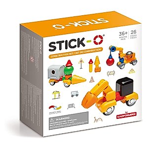 STICK O Construction 26 Piece Magnetic Building Set, Rainbow Colors, Educational STEM Construction Toy Ages 36M+