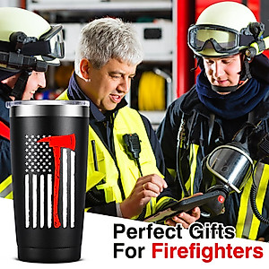 KIKERRO Thin Red Line Firefighter Gifts for Men, Fireman, Fire Fighter Department Team Essentials Coffee Mug Cup - 20oz Insulated Stainless Steel Tumbler, Black