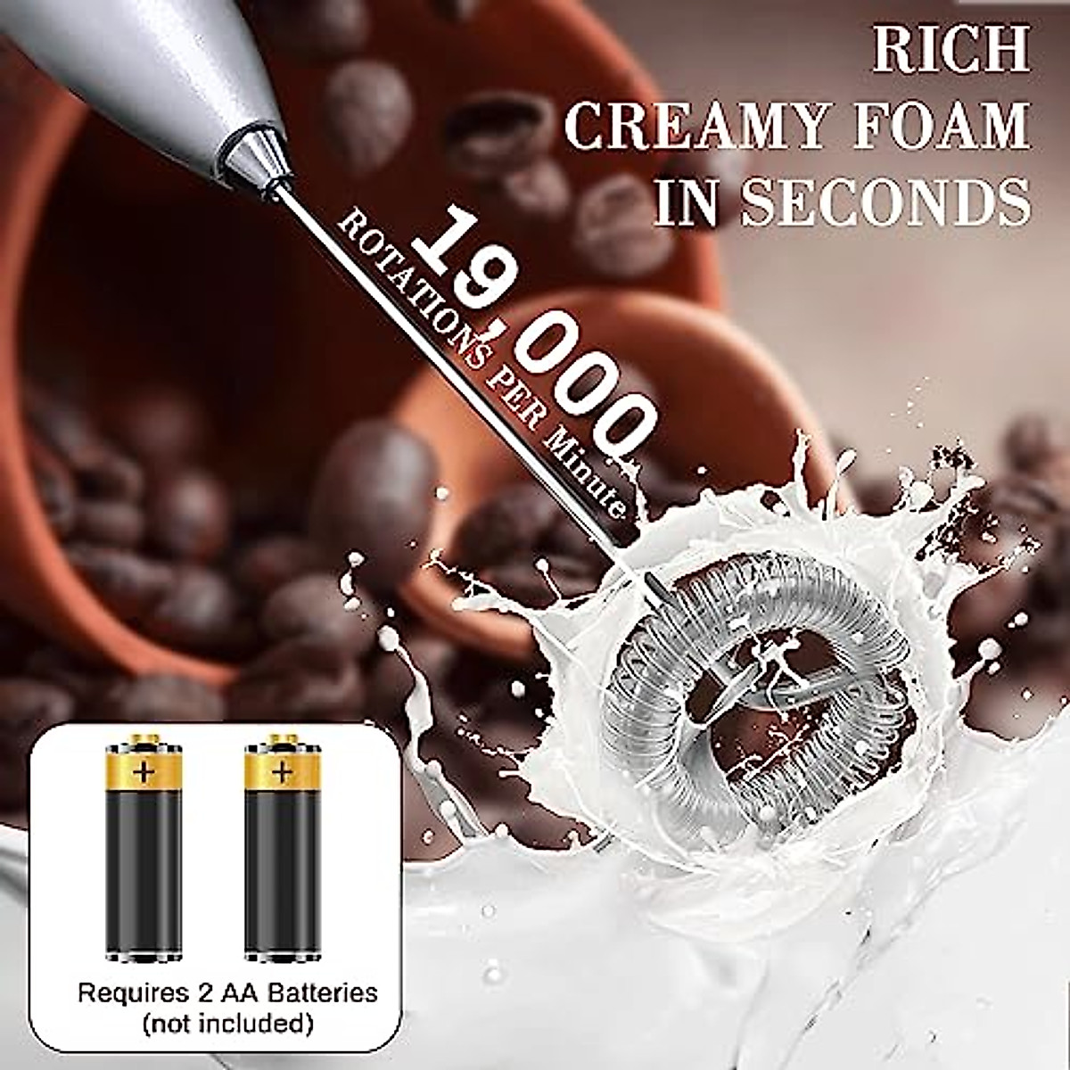 LUNASEA Handheld Milk Frother with Stand, Frother Wand, Electric frother for Coffee Whisk, Hand Mixer Blender Milk Foamer, Drink Mixer, Electric Whisker for Mixing, Latte, Cappuccino, Matcha (Black)