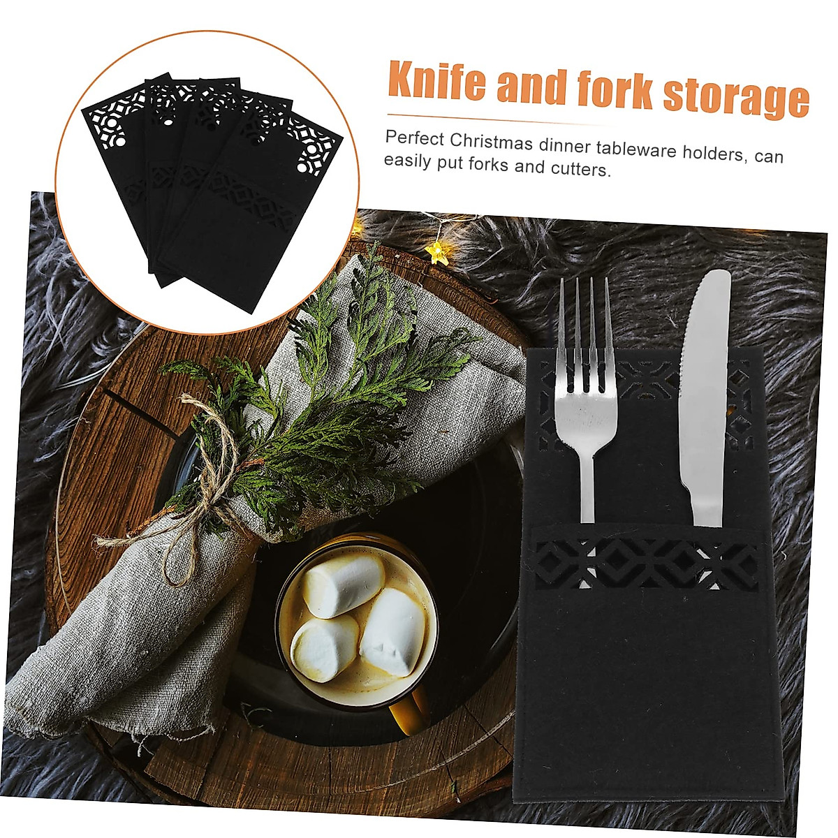 NOLITOY 20 Pcs Christmas Cutlery Bag Nativity Decor Tableware Covers for Christmas Party Cutlery Bags Christmas Tableware Bags Black Trim Tableware Pockets Simple Non-woven Fabric Fork