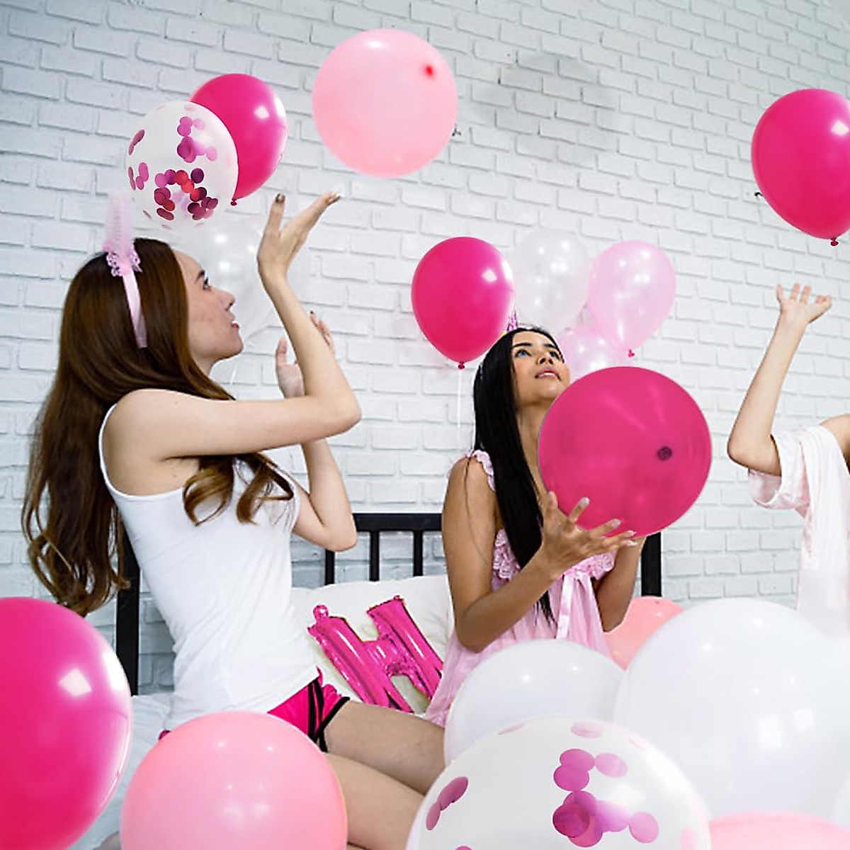 Pink and White Balloons, 70pcs White Pink Balloons Hot Pink for Birthday Wedding Party Decorations…