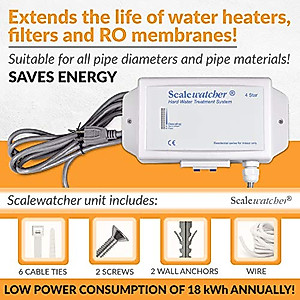 Scalewatcher 4 Original Electronic Descaler | USA Made & Patented Hard Water Softener/Conditioner Alternative | 700mA Chemical and Salt-Free Electric Limescale Preventer and Remover