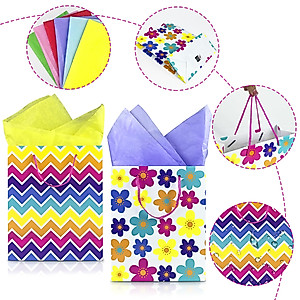 MUMULULU 6 Pack Gift Bags Medium Size with Handle and Tissue Paper Colorful Geometric Elements Pattern Gift Bags for Birthday Party Baby Shower Wedding Holiday Presents