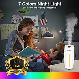 Portable Mini Humidifier, Small Cool Mist Humidifier with Night Light, USB Personal Desktop Humidifier for Baby Bedroom Travel Office Home, Auto Shut-Off, 2 Mist Modes, Super Quiet, with Adapter