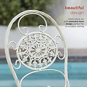 ALPINE 3-Piece Floral Bistro Outdoor Conversation Set for Patio, Yard, Garden, 28-Inch Tall, White