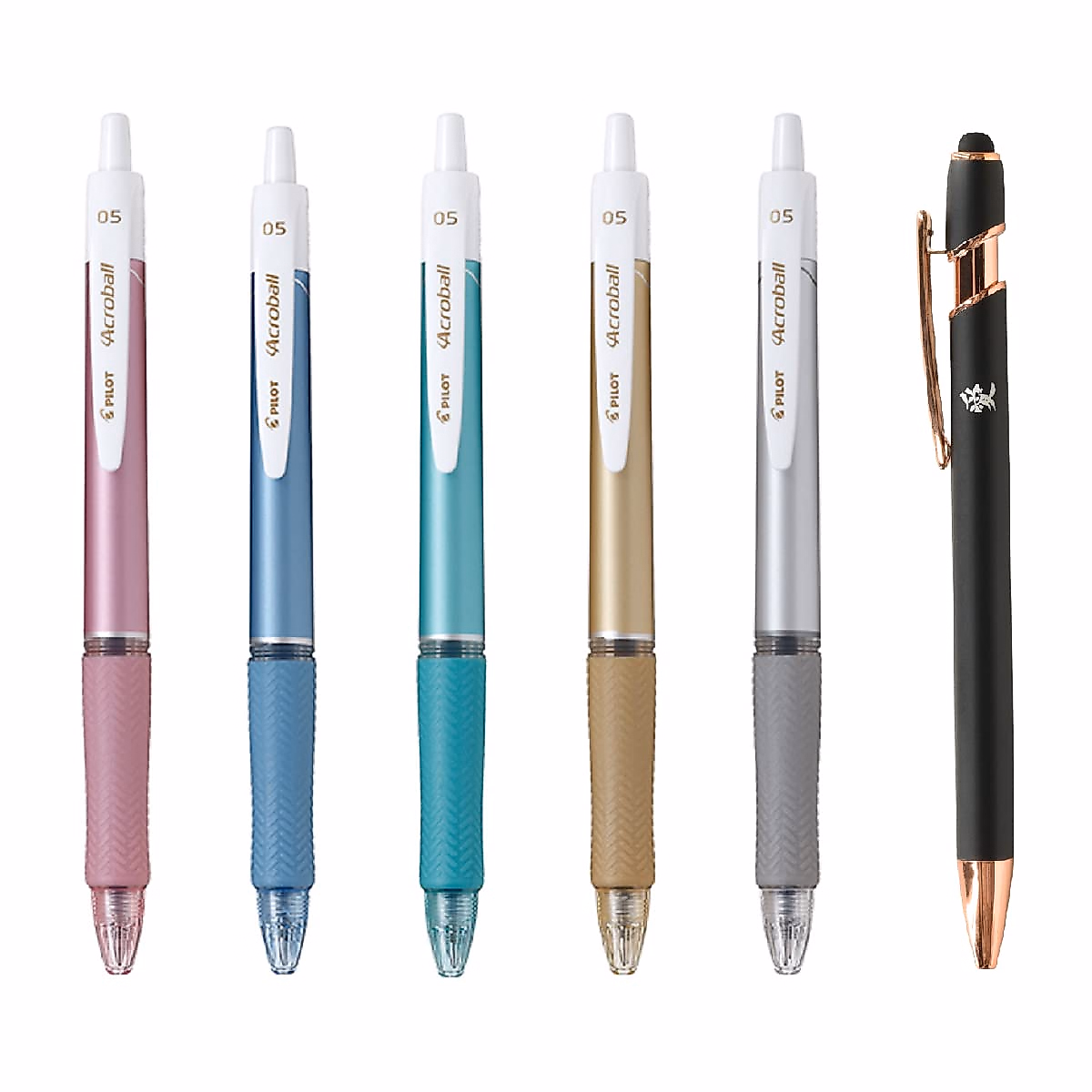 Pilot Japan Pilot Acroball T Series Retractable Ballpoint Pen 0.5mm Black Ink 5 Body Colors Set BAB-15EFT With Kanji LOVE Sticker, 0.44 x 5.61 2.22 in
