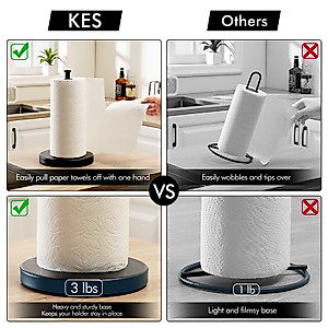 KES Matte Black Paper Towel Holder Countertop, Kitchen Paper Roll Holder Stand with Weighted Base Heavy for Standard or Gaint Rolls SUS304 Stainless Steel Matte Black, KPH202-BK