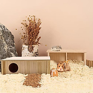 Hamiledyi Multi-Chamber Hamster Wooden House Multi-Room Wooden Hamster Hideout Exploring Tunnel Small Animal Habitat Decor for Syrian Hamsters Rats Mice Lemmings Gerbils(2-Room)