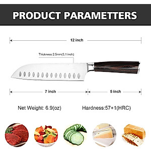 SOAMOEU 7-inch Santoku Knife, Made of German High-Carbon Stainless Steel with Mahogany Handle, Used for Chopping, Dicing and Slicing Vegetables, Fruits, Fish, Meat