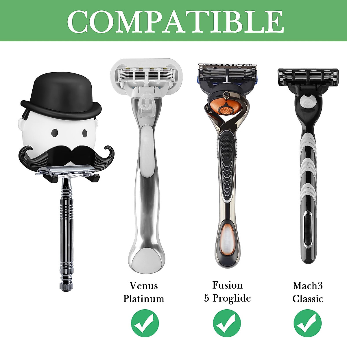 Linkidea Razor Holder Suction Cup Hooks, Creative Shower Razor Hooks Hanger for Bathroom, Compatible with Venus Platinum, Fusion 5 Proshield & Proglide, Mach 3 Classic (White)