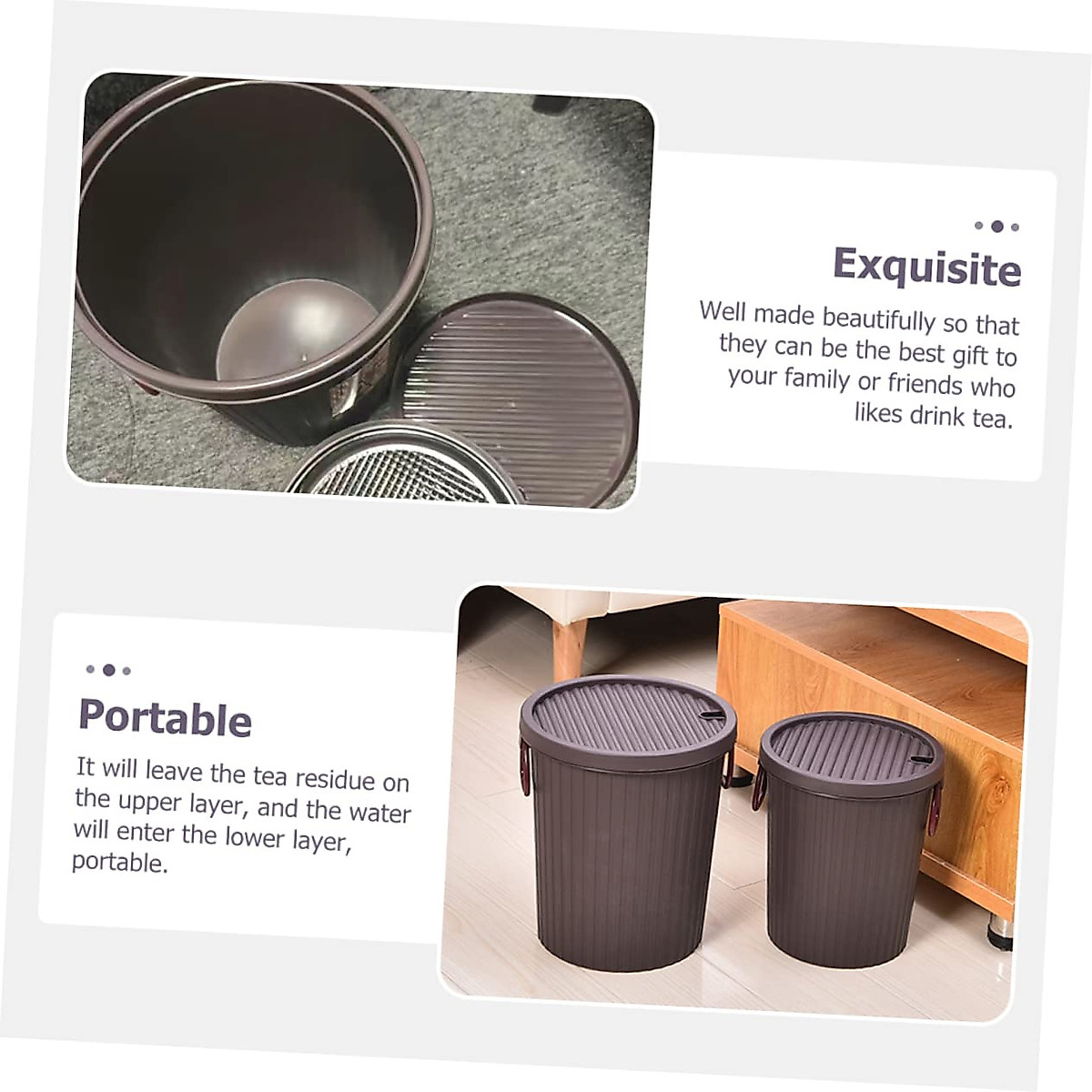 WOONEKY Tea Dregs Drainage Bucket Bins with Lids Waste Basket for Office Desk Garbage Can Tea Dregs Trash Bin Tea Dregs Bucket Rubbish Container Tea Ceremony Tea Bucket Trash Can Waste Bin