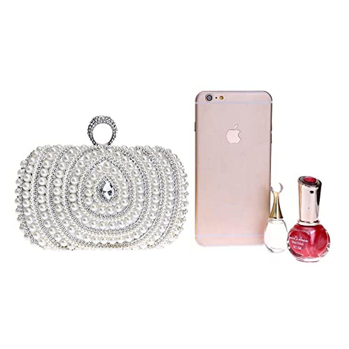 Santimon Wedding Clutch Purse Evening Bags For Womens Chain Dress Handbag Pearls Silver