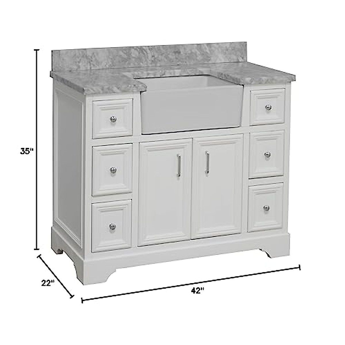 Kitchen Bath Collection Zelda 42-inch Farmhouse Vanity (Carrara/White): Includes White Cabinet with Authentic Italian Carrara Marble Countertop and White Ceramic Farmhouse Apron Sink